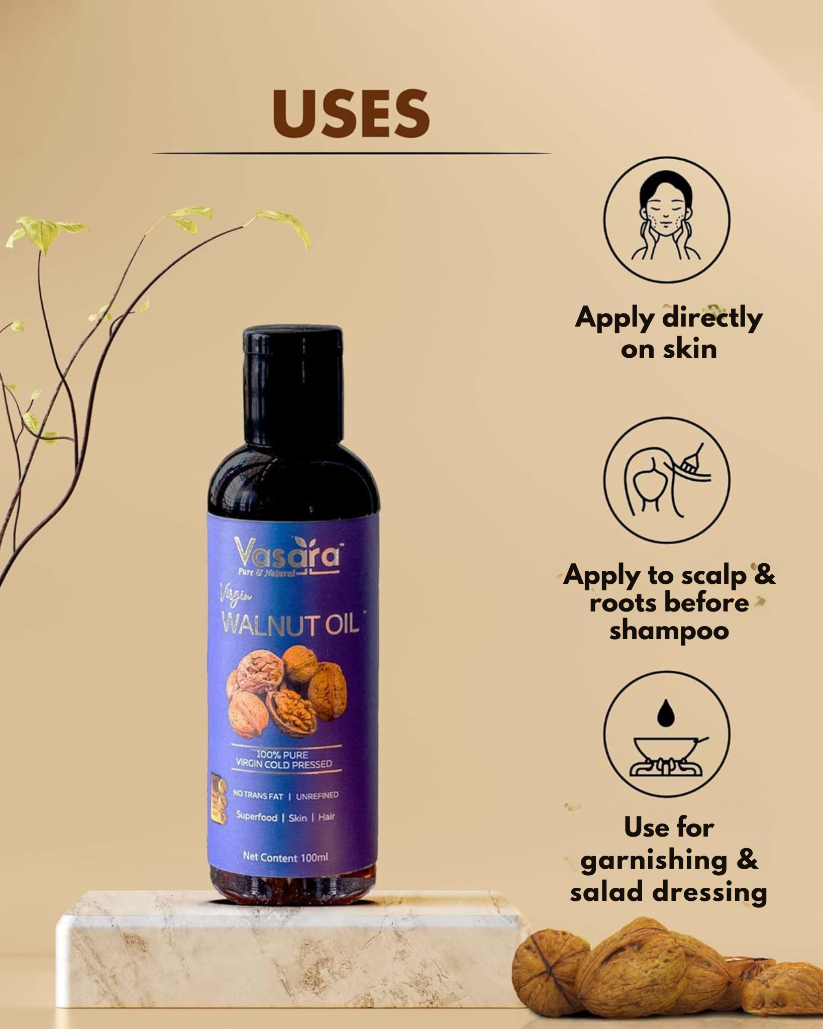 Cold Pressed Walnut Oil 100ml | Akhrot ka Tel | For Thyroid – VASARA OILS